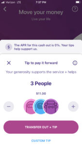 Earnin "Tip" Screenshot - NCLC